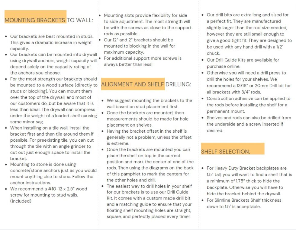 Bracket Instructions | Walnut Wood Works